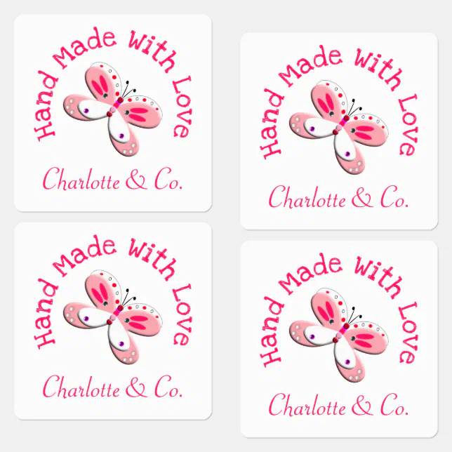 Butterfly Handmade With Love Product Personalized Labels | Zazzle