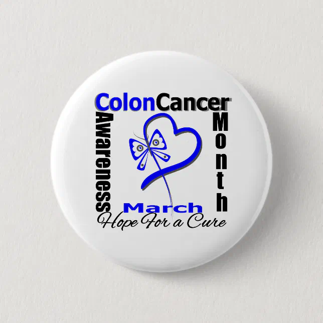 Butterfly Heart Colon Cancer Awareness Month Button | Zazzle