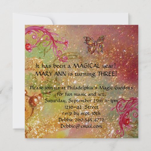 BUTTERFLY IN SPARKLES Third Birthday Party gold Invitation | Zazzle