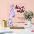 Butterfly Kisses Baby Wish | Diaper Raffle Purple Acrylic Sign | Zazzle