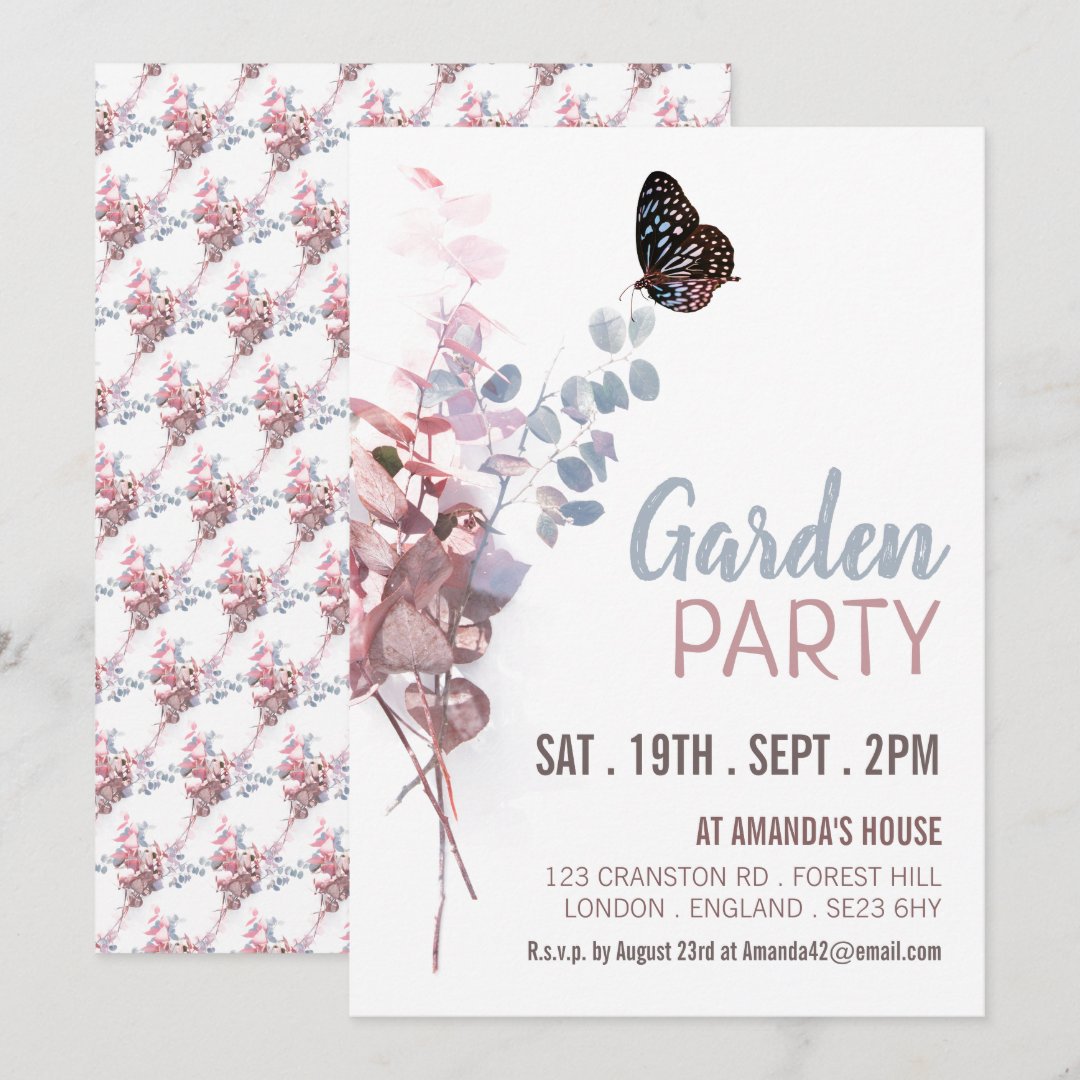 Butterfly Leaves, Elegant Garden Party Invitation | Zazzle