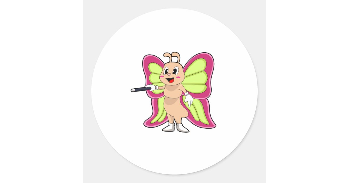 Butterfly Magic wand Classic Round Sticker | Zazzle