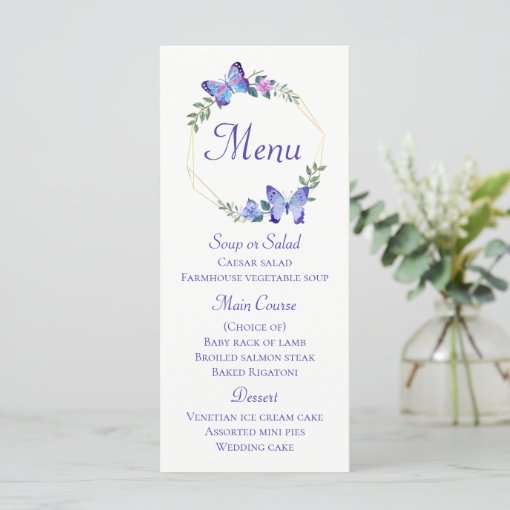 Butterfly Menu Blue Butterflies Floral Wedding | Zazzle