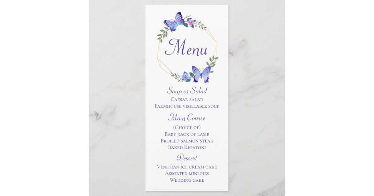 Butterfly Menu Blue Butterflies Floral Wedding | Zazzle