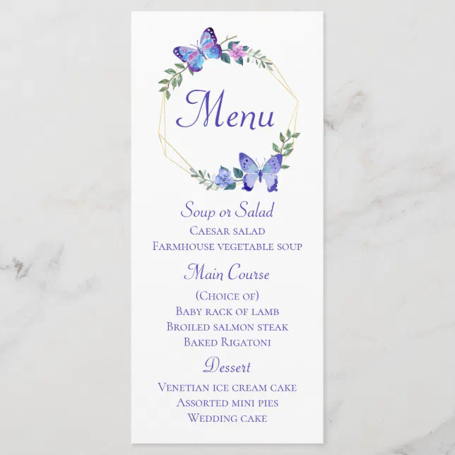 Butterfly Menu Blue Butterflies Floral Wedding | Zazzle
