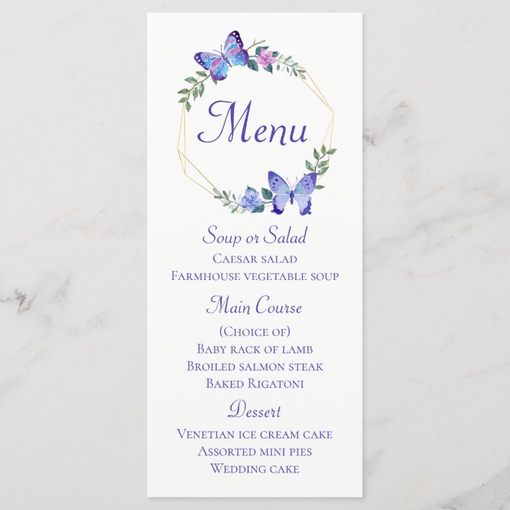 Butterfly Menu Blue Butterflies Floral Wedding | Zazzle