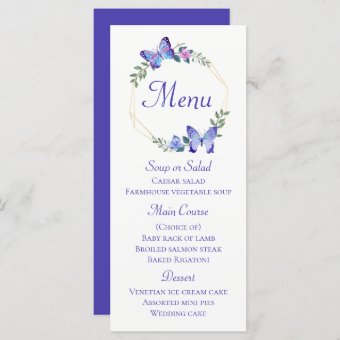 Butterfly Menu Blue Butterflies Floral Wedding | Zazzle