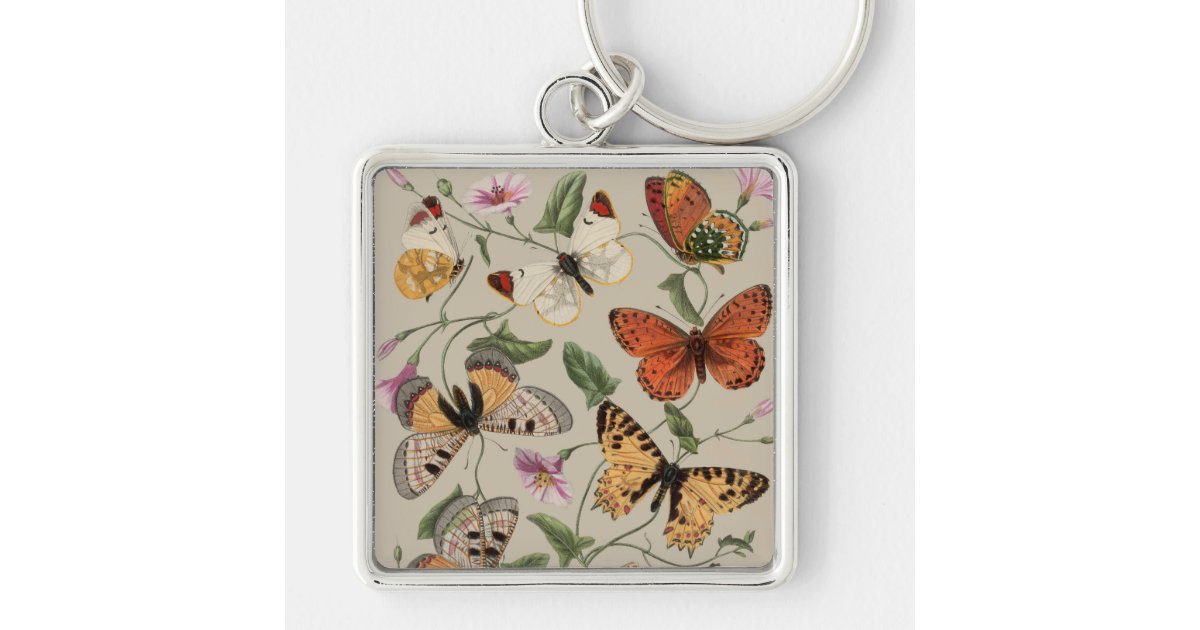 Butterfly Moth Nature Collection Drawing Keychain | Zazzle