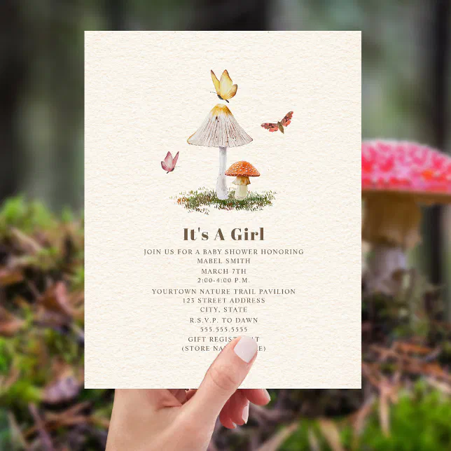 Butterfly Mushroom Woodland Nature Baby Shower Invitation | Zazzle