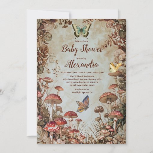 Butterfly Mushroom Woodland Nature Baby Shower Invitation | Zazzle
