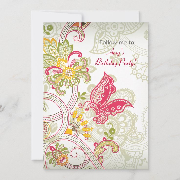 Butterfly Patch Birthday Invitation | Zazzle