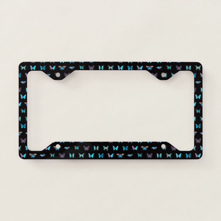Butterfly Pattern (Black) License Plate Frame | Zazzle
