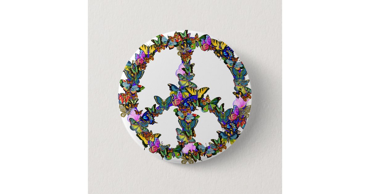 Butterfly Peace Symbol Button | Zazzle
