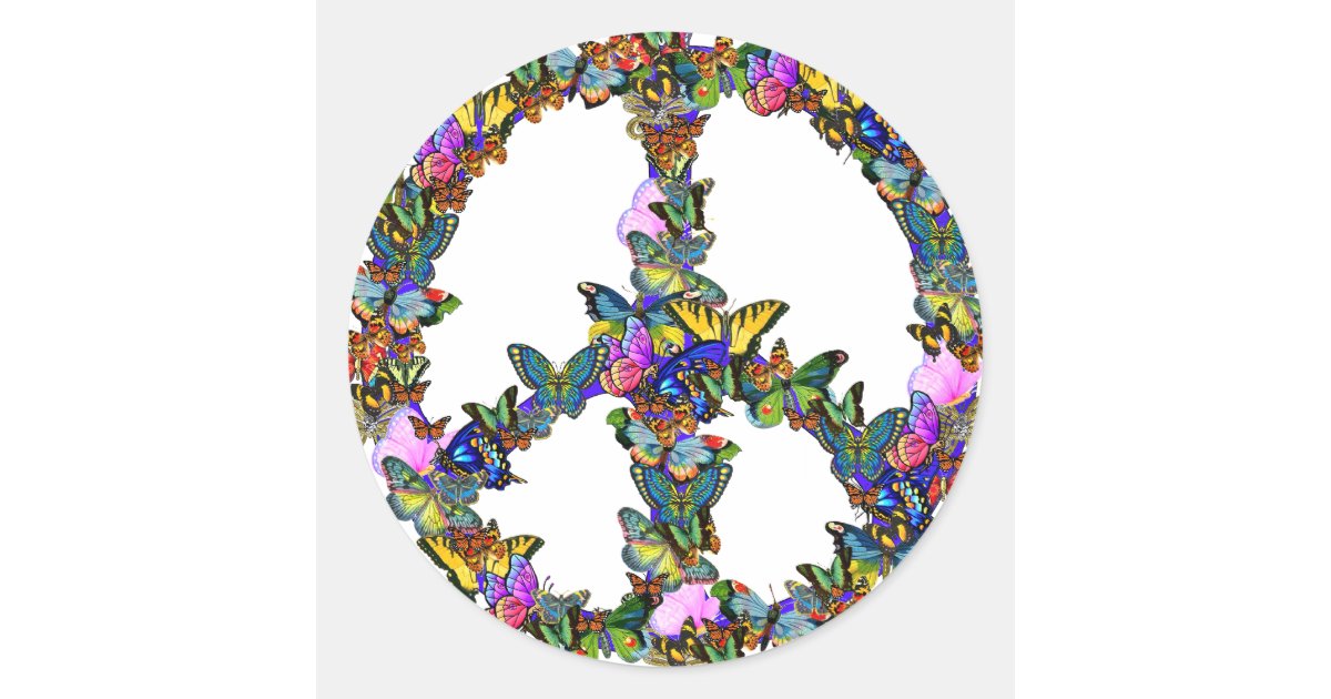 Butterfly Peace Symbol Classic Round Sticker | Zazzle