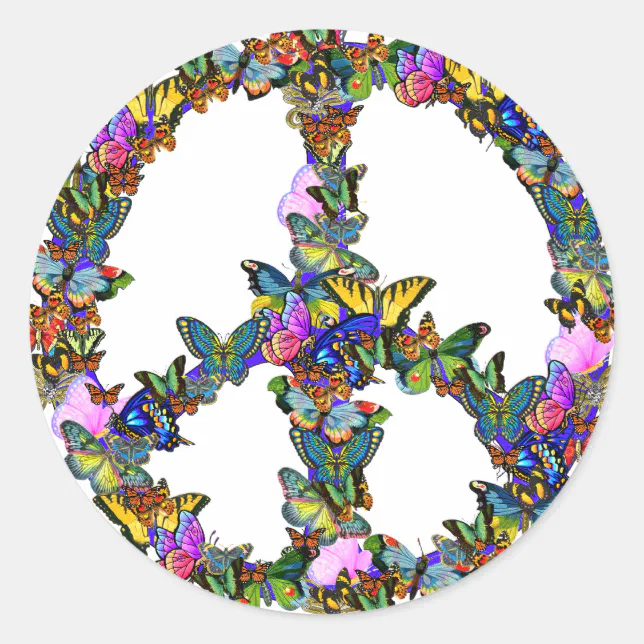 Butterfly Peace Symbol Classic Round Sticker | Zazzle
