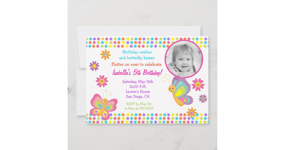 Butterfly Photo Birthday Invitation | Zazzle