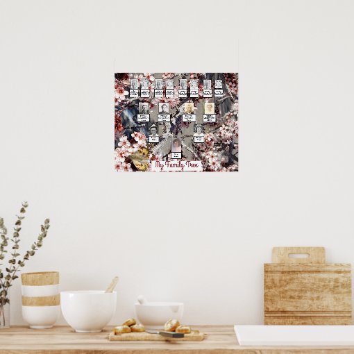 Butterfly Pink Blossoms Photo Family Tree Poster | Zazzle