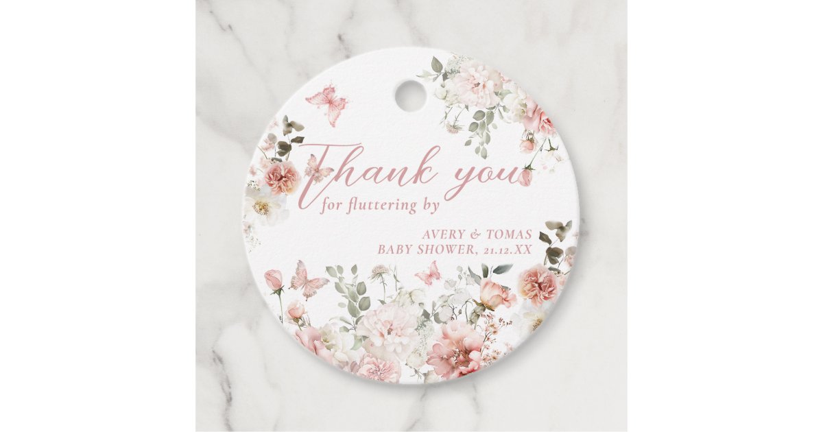 Butterfly Pink Floral Baby Shower fluttering by Favor Tags | Zazzle