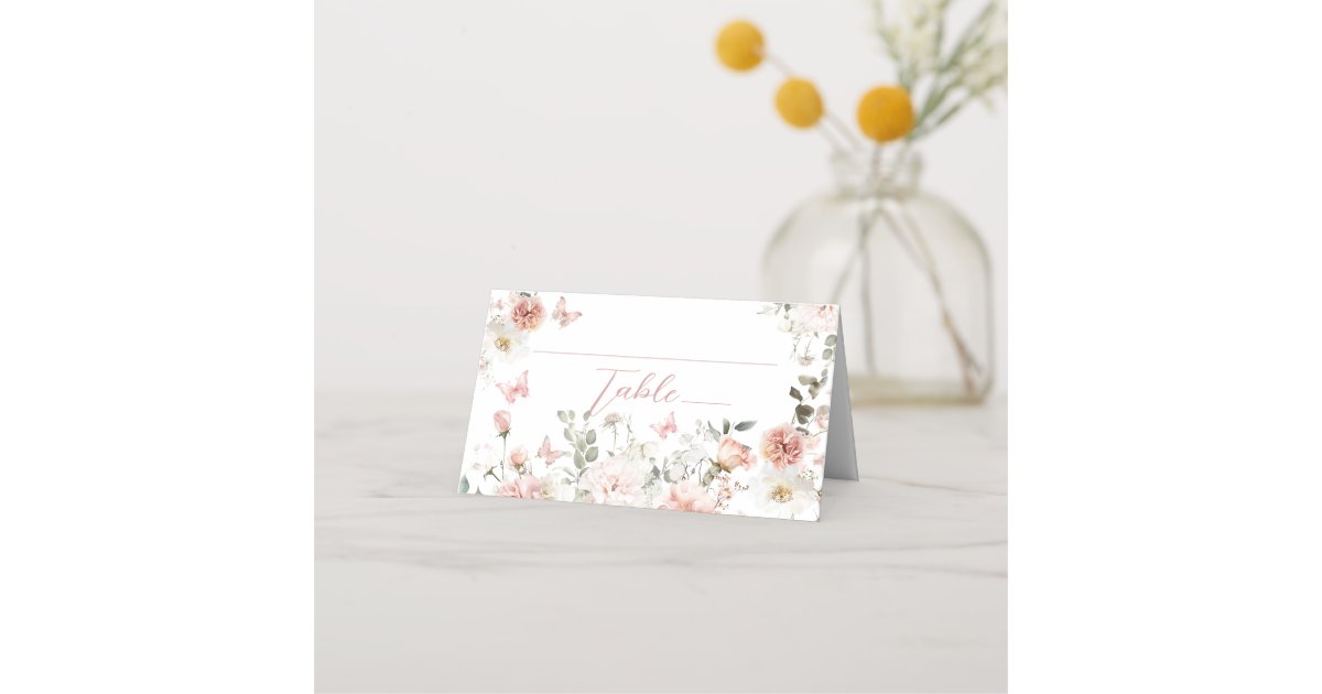 Butterfly Pink Floral Baby Shower fluttering by Place Card | Zazzle