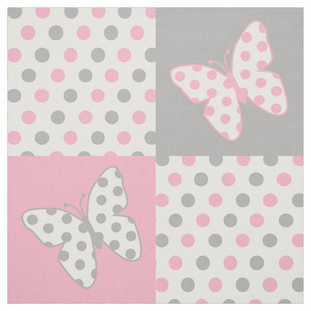 Pink Grey Gray Polka Dot Geometric Design Fabric | Zazzle