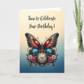 Butterfly Pocket Watch and Flowers Birthday Card | Zazzle