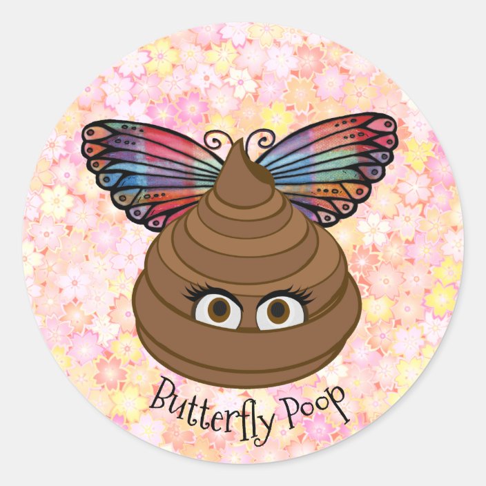 Butterfly Poop Emoji Classic Round Sticker | Zazzle