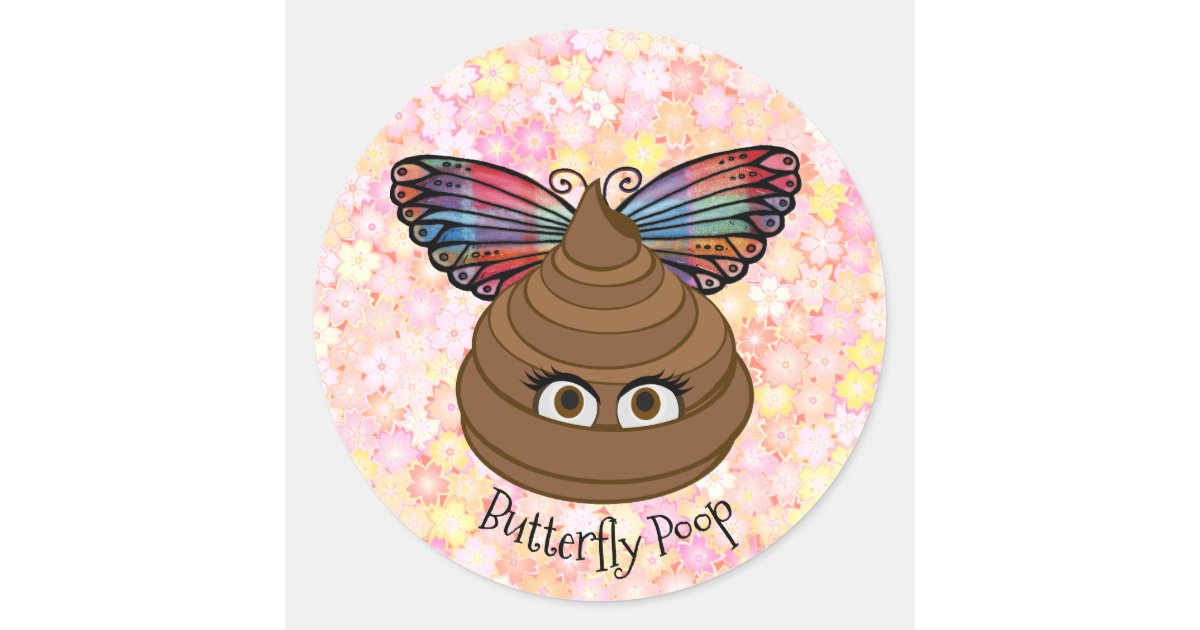 Butterfly Poop Emoji Classic Round Sticker | Zazzle
