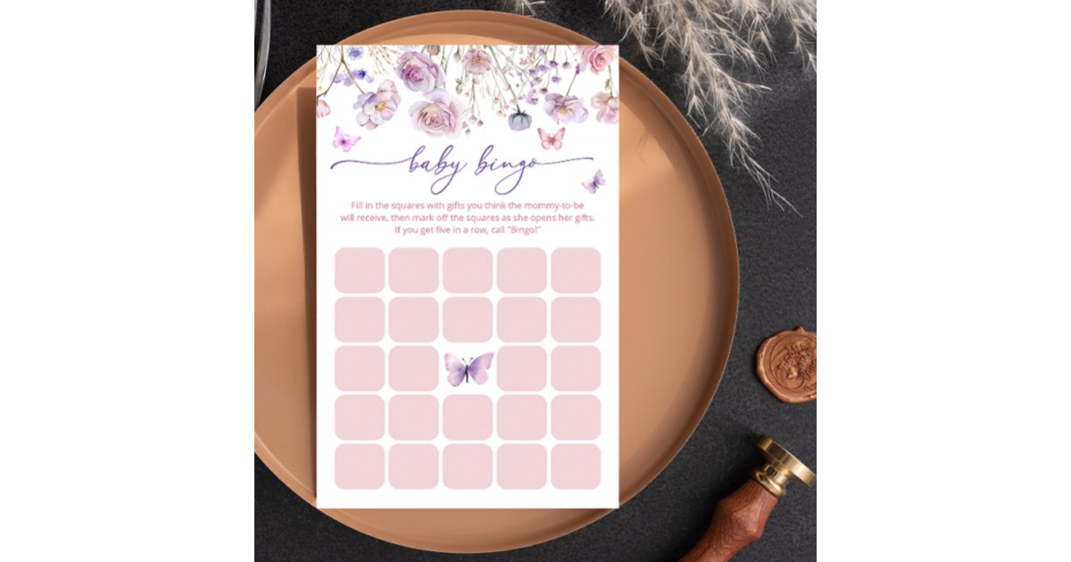 Butterfly Purple and Pink Baby Shower Bingo Game | Zazzle