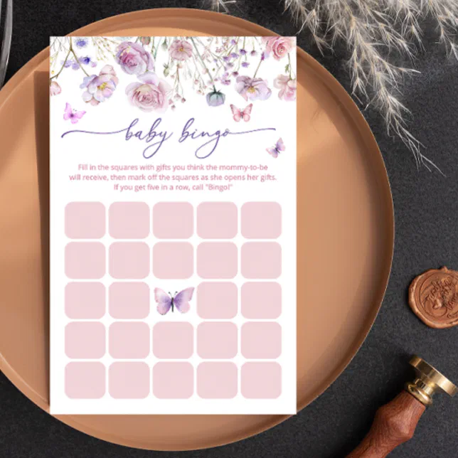 Butterfly Purple and Pink Baby Shower Bingo Game | Zazzle