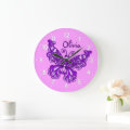 Butterfly purple girls room name wall clock | Zazzle