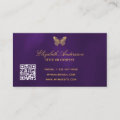 Butterfly purple gold QR code elegant script Business Card | Zazzle