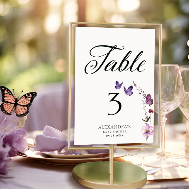 Butterfly Purple Wild Baby Shower Table Number | Zazzle