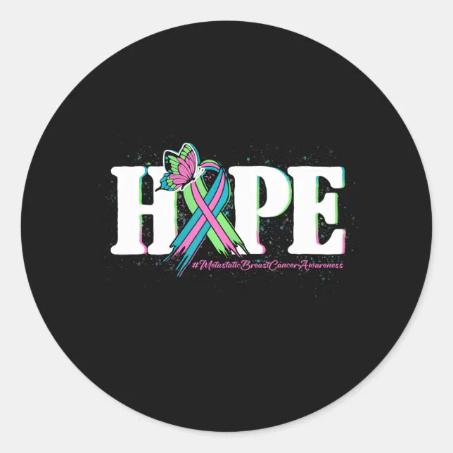 Butterfly Ribbon Hope Metastatic Breast Cancer Classic Round Sticker ...