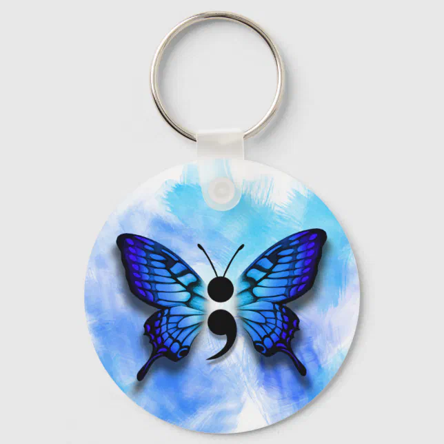Butterfly semicolon keychain | Zazzle