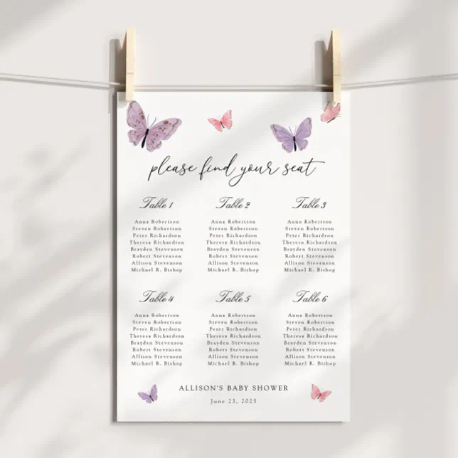 Butterfly Shower Seating Chart | Zazzle