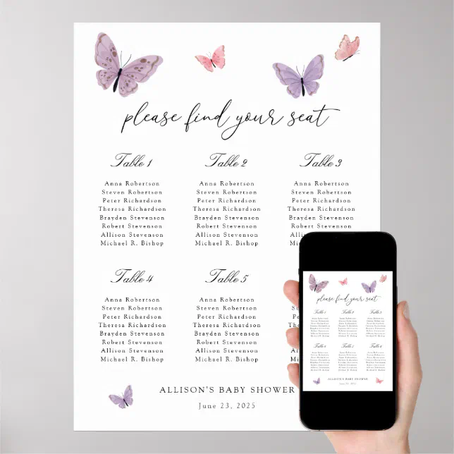 Butterfly Shower Seating Chart | Zazzle
