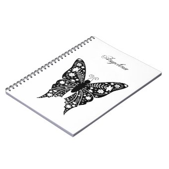 Butterfly Simple Black and White Name Notebook | Zazzle