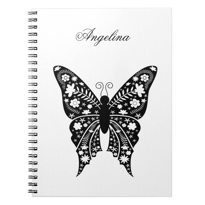 Butterfly Simple Black and White Name Notebook | Zazzle.com