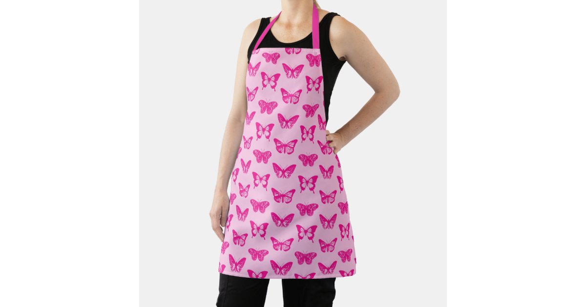 Butterfly sketch, Fuchsia and Light Pink Apron | Zazzle
