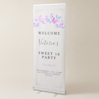 Butterfly Skies Pink and Lilac Butterflies Welcome Retractable Banner ...
