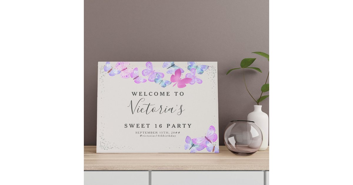 Butterfly Skies Welcome Sign Pink Butterflies | Zazzle