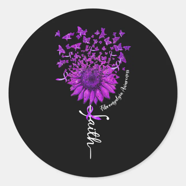 Butterfly Sunflower Fibromyalgia Awareness 1 Classic Round Sticker | Zazzle