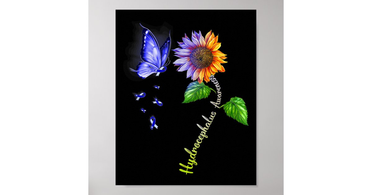Butterfly Sunflower Hydrocephalus Awareness Poster | Zazzle