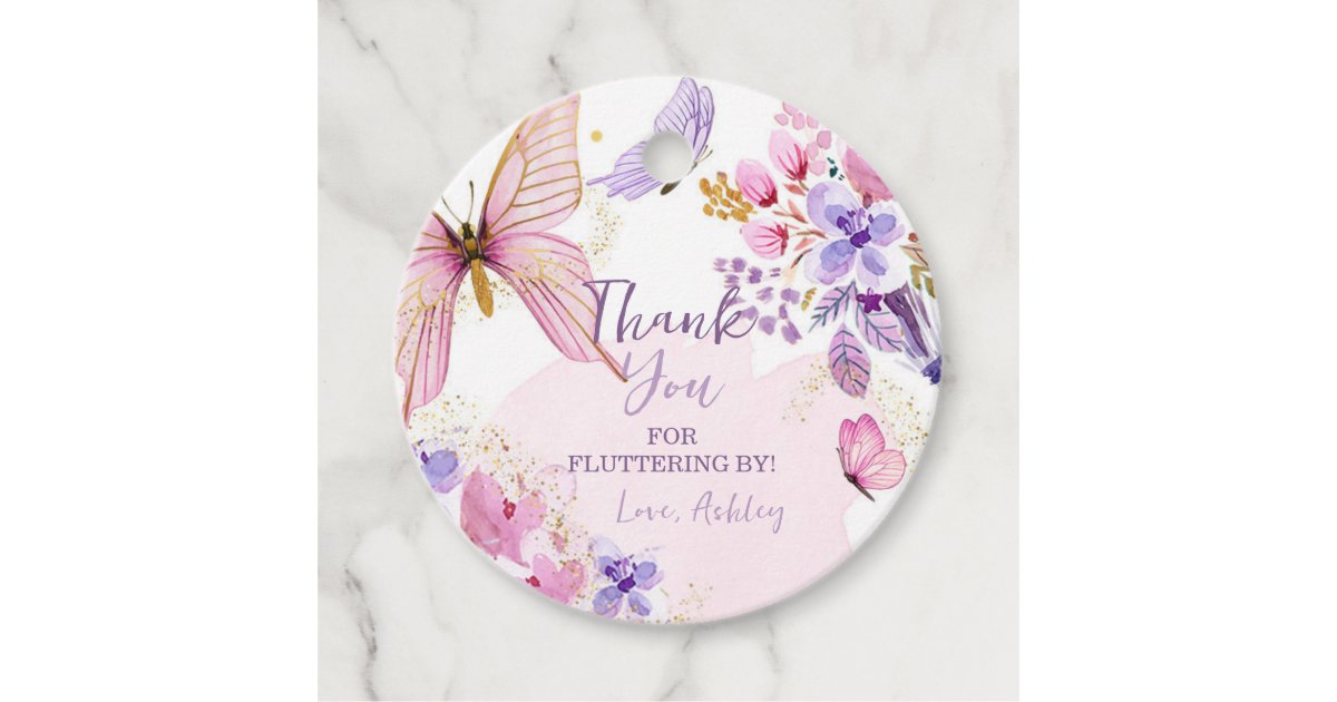 Butterfly Thank Fluttering By Girl Birthday Favors Favor Tags | Zazzle