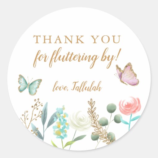 Butterfly Thank You For Fluttering By Party Favor Classic Round Sticker ...
