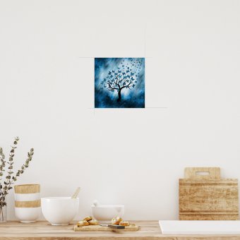 Butterfly Tree - Blue Marble Mist Poster | Zazzle
