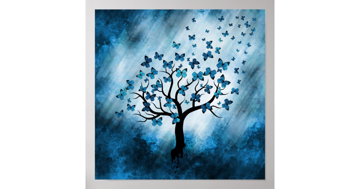 Butterfly Tree - Blue Marble Mist Poster | Zazzle