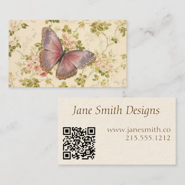 Butterfly & Vines Shabby Chic QR Code Calling Card | Zazzle