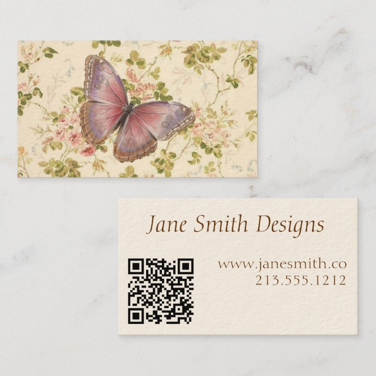 Butterfly & Vines Shabby Chic QR Code Calling Card | Zazzle