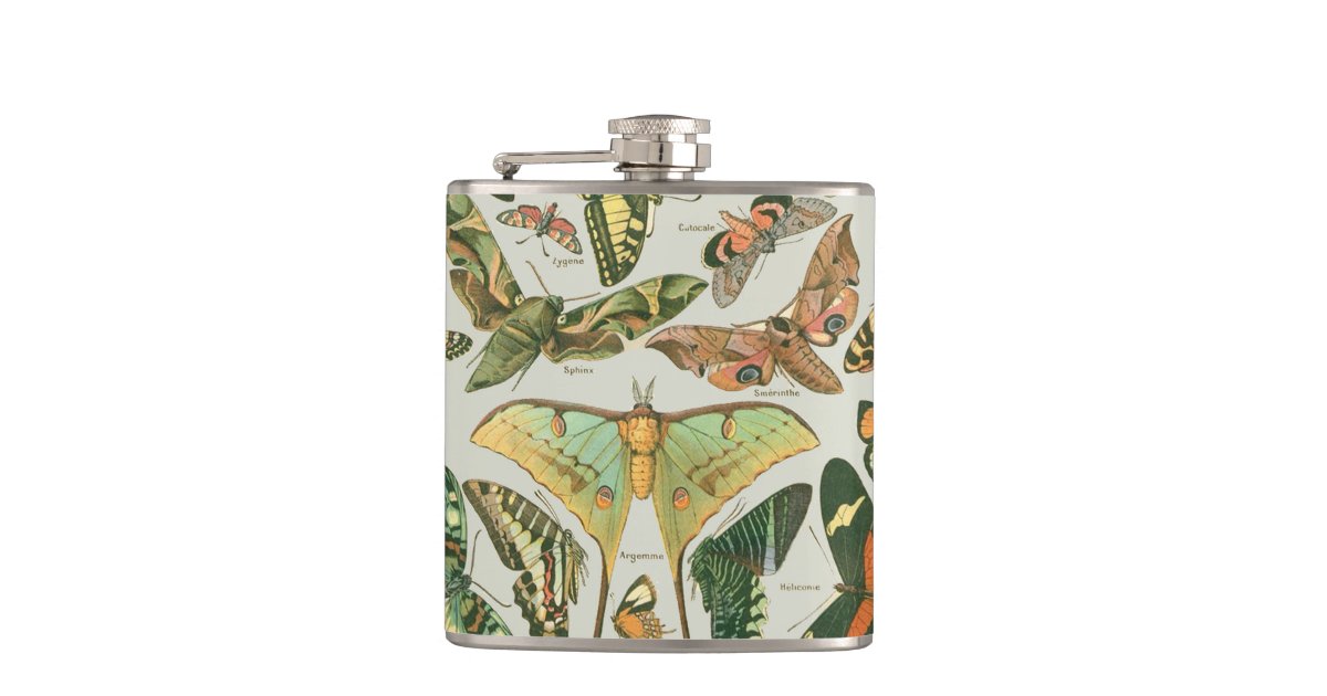 Butterfly Vintage Antique Butterflies Pattern Hip Flask | Zazzle